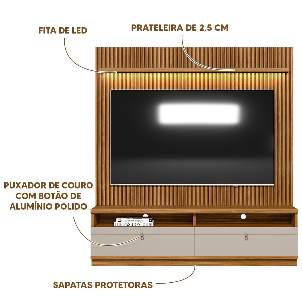 Rack Com Painel Ripado Para TV Até 75 Polegadas Com LED Nature Off ...