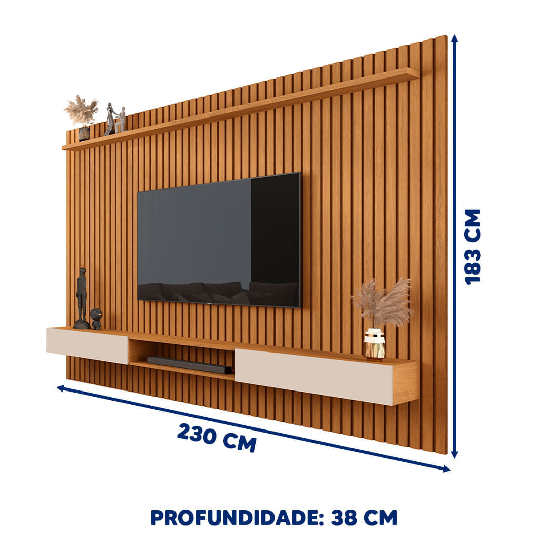 Painel Home Ripado TV Até 75 Polegadas 1.8 Nature Off White Valerius Shop JM