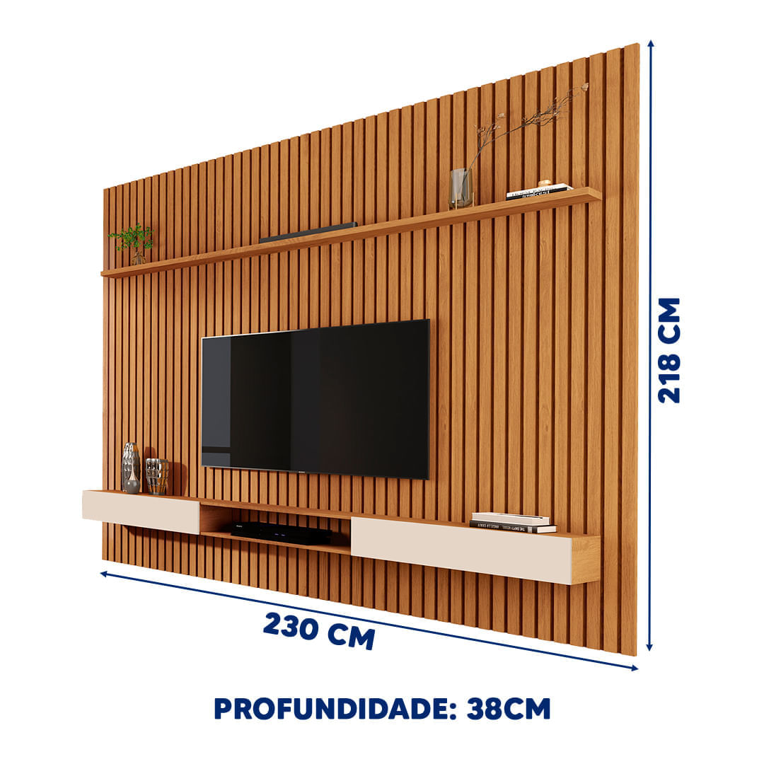 Painel Home Ripado TV Até 75 Polegadas 2.2 Nature Off White Valerius Shop JM